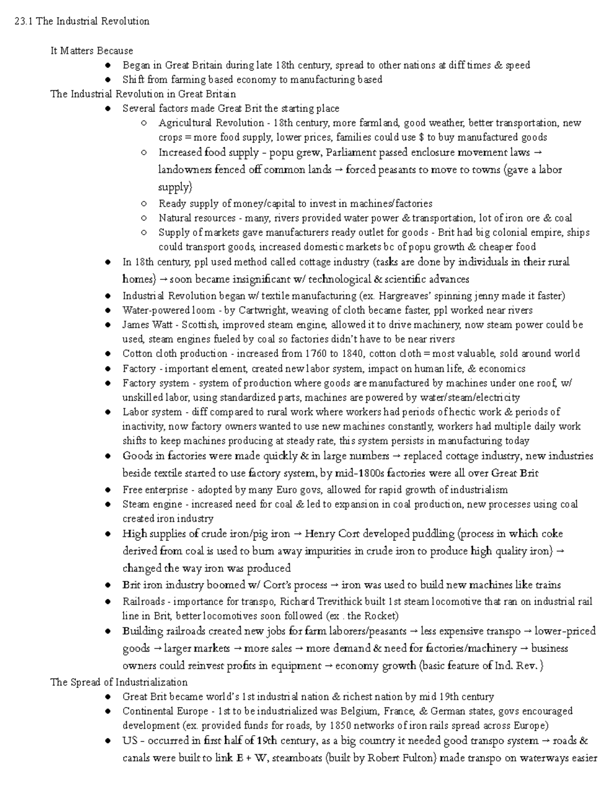 Unit 10 Notes - 23 The Industrial Revolution It Matters Because Began ...