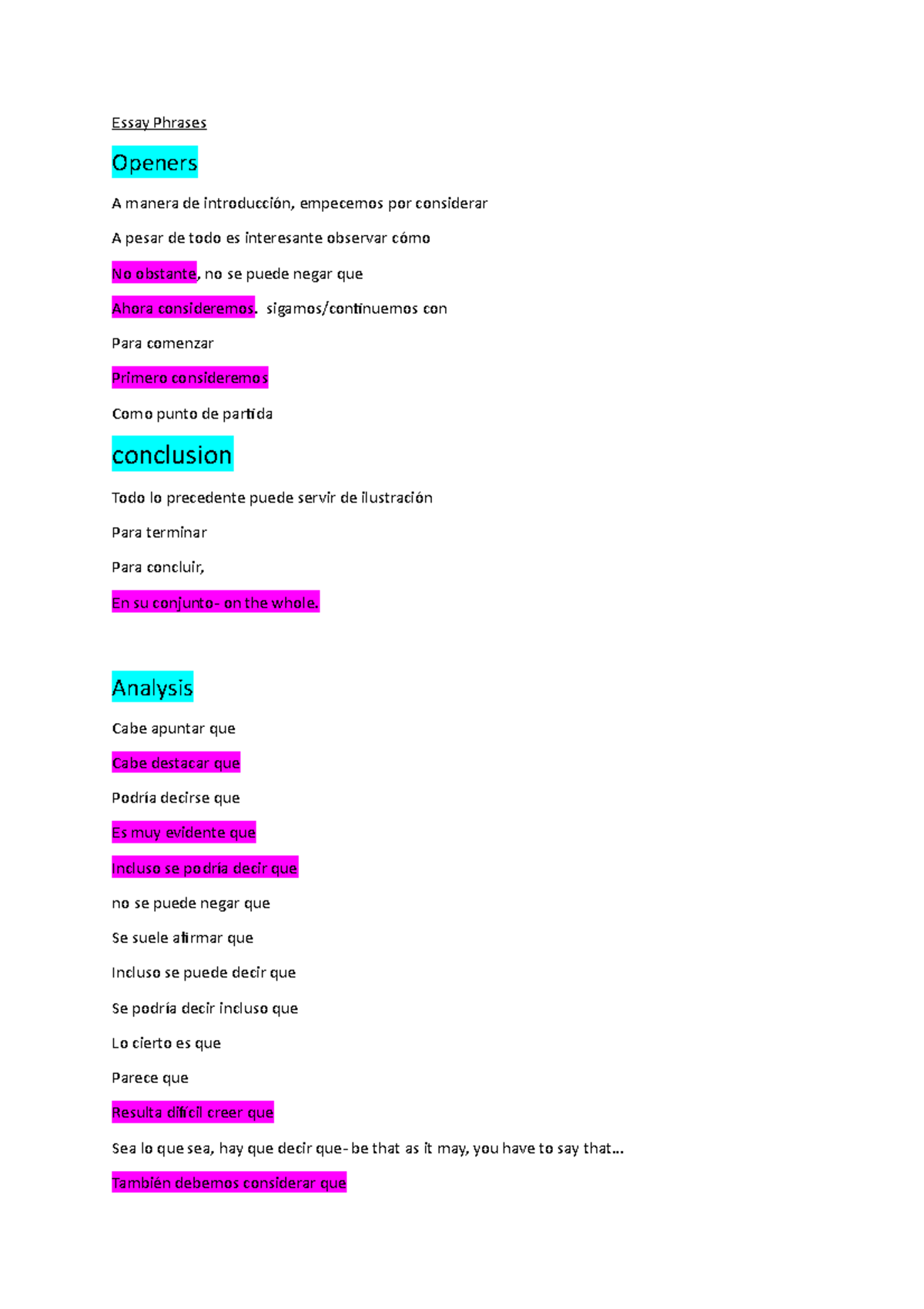 Essay Phrases - Essay Phrases Openers A manera de introducción ...