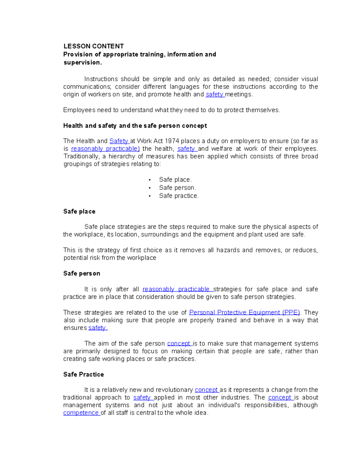 Construction Safety Health 20 - LESSON CONTENT Provision of appropriate ...