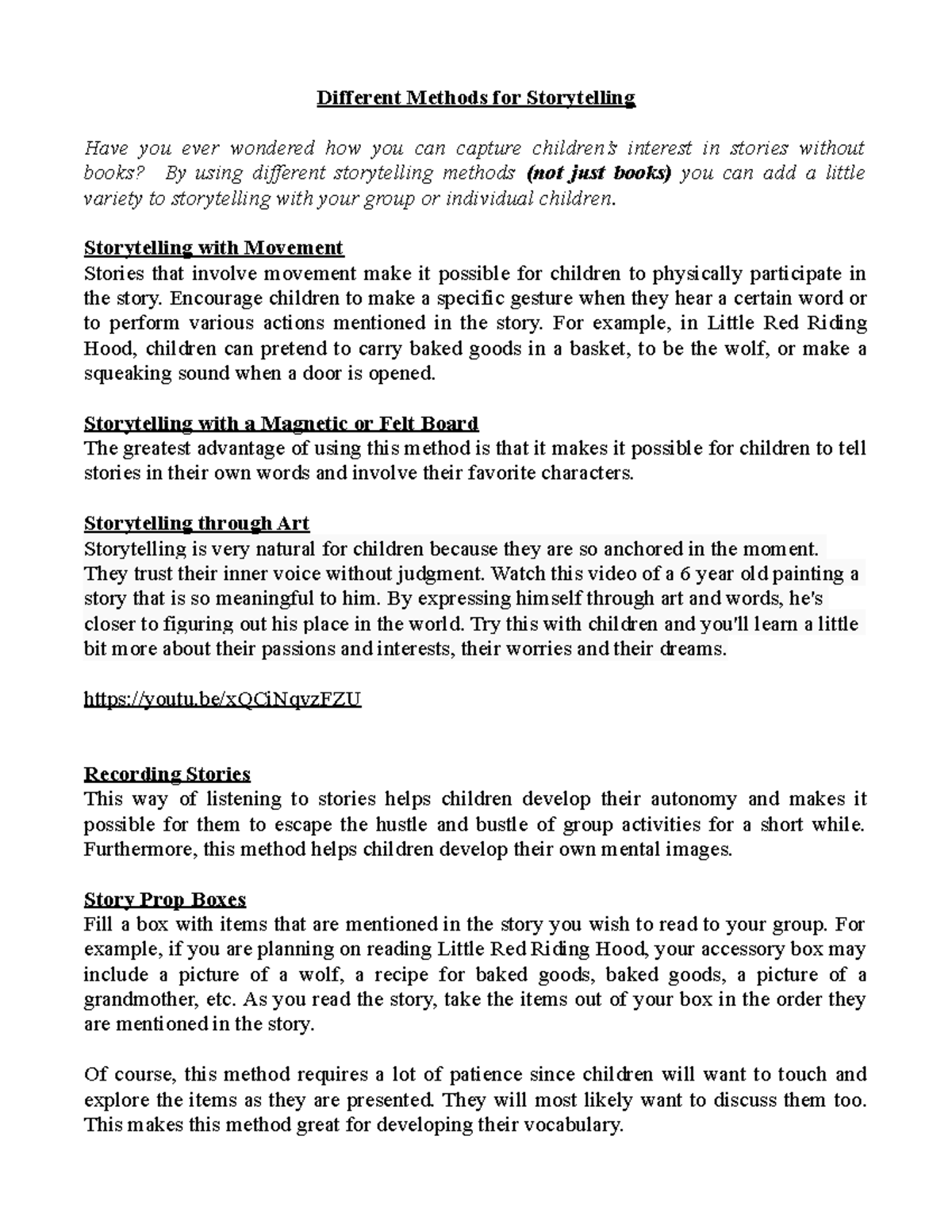 Different methods for Storytelling - Storytelling with Movement Stories ...