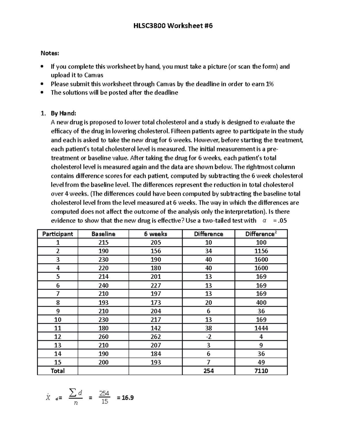 Worksheet 6 - Lecture notes week 6 - HLSC3800 Worksheet Notes: If you ...
