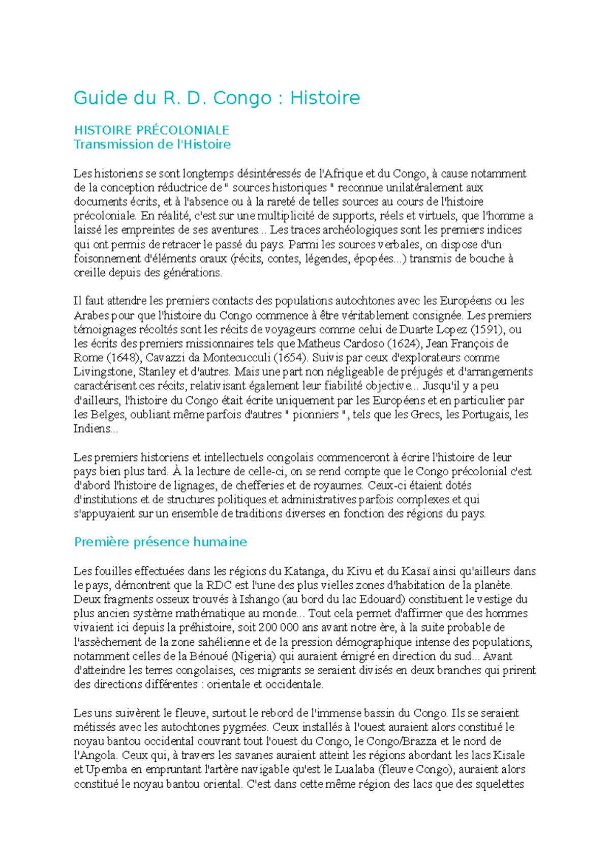 Guide du RDC - lire et surligner - Guide du R. D. Congo : Histoire ...