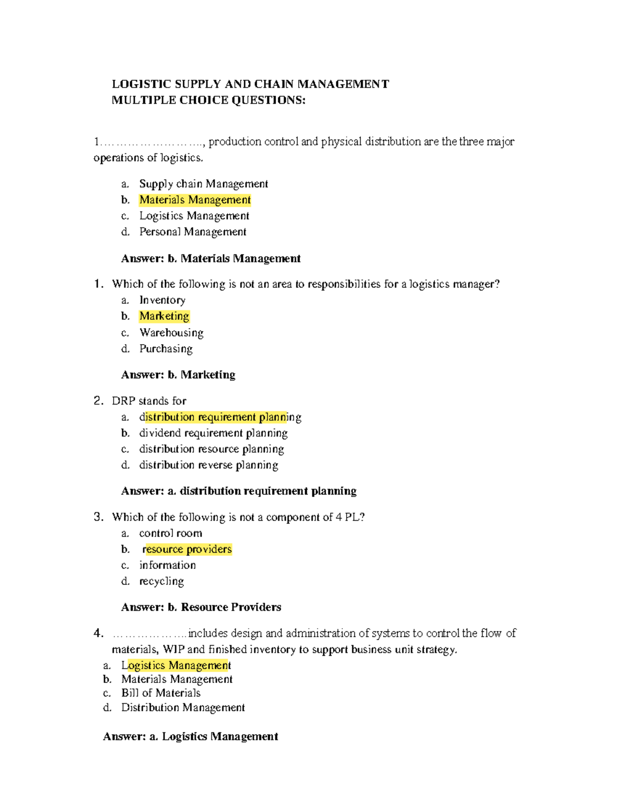 Logistics And Supply Chain Management Mcq 816 LOGISTIC SUPPLY AND Logistics And Supply Chain Management Mcq 816 LOGISTIC SUPPLY AND