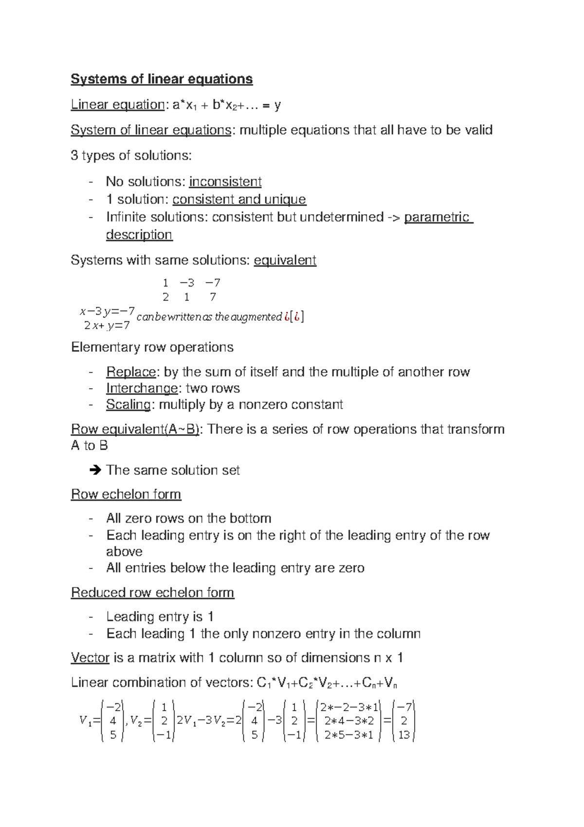 Linear algebra - Systems of linear equations Linear equation: y System ...