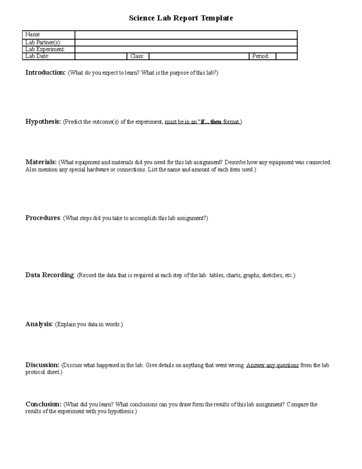 Science Lab Report Template - Science Lab Report Template Name Lab ...