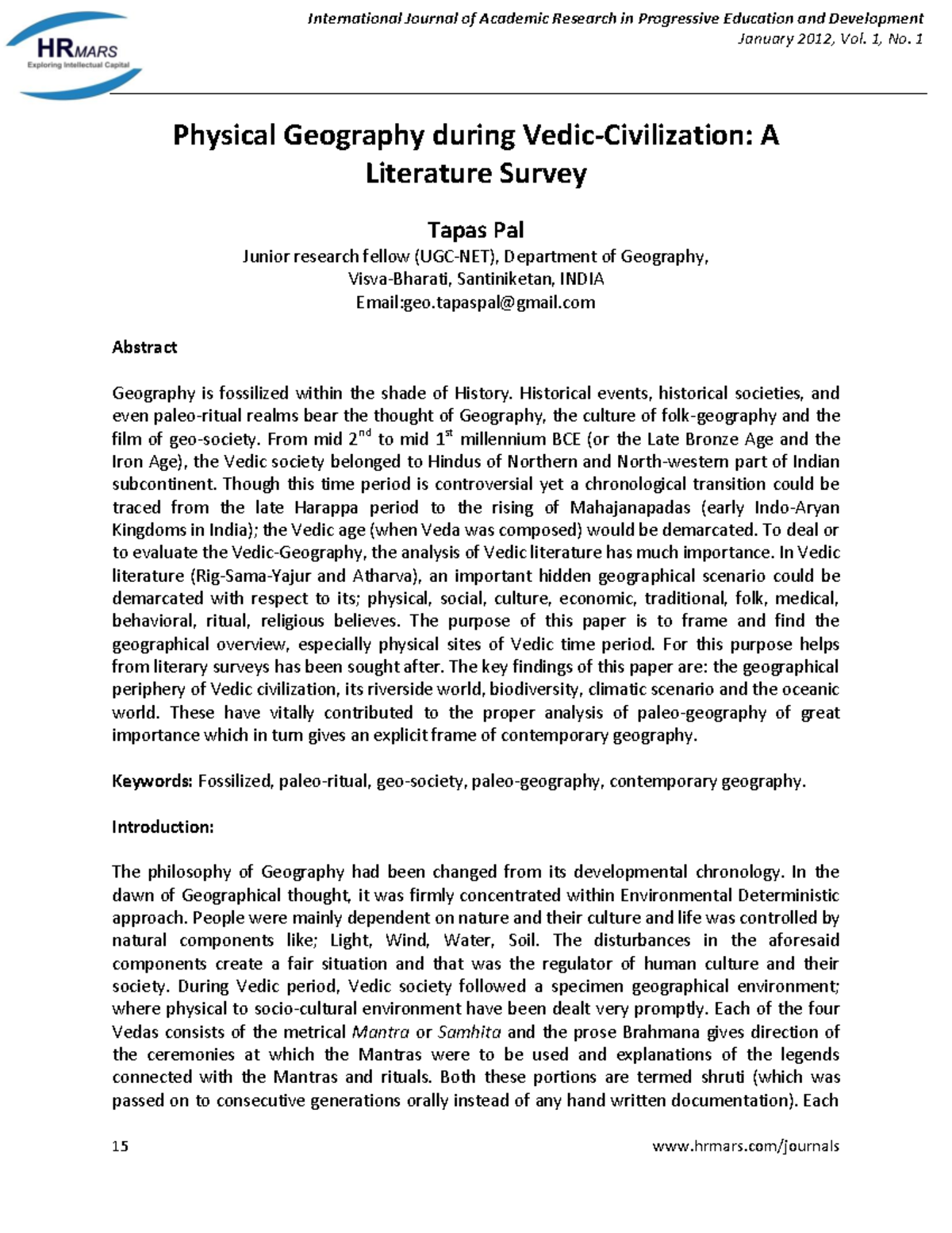 Physical Geography during Vedic-Civilization A Literature Survey ...
