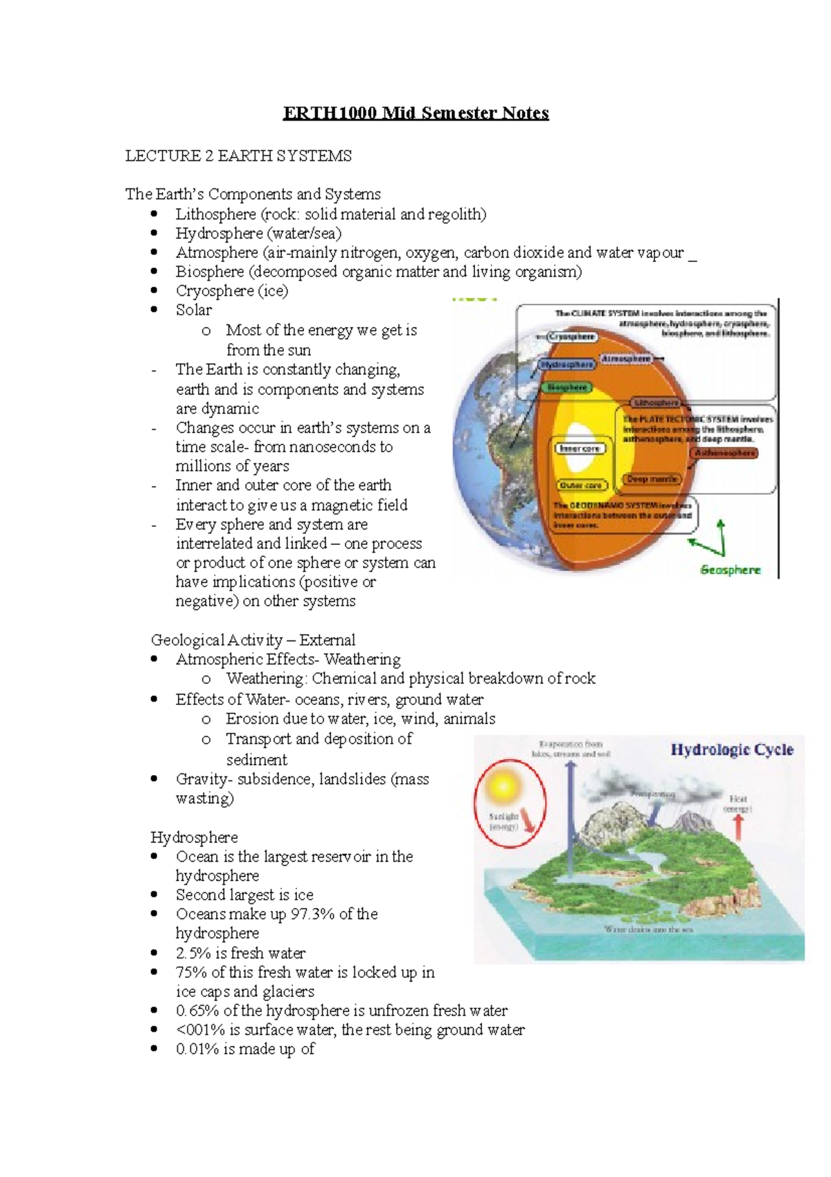 Lecture notes - mid semester exam revision - ERTH1000 Mid Semester ...