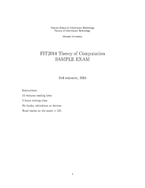 FIT2014 Theory Of Computation - Monash - StuDocu