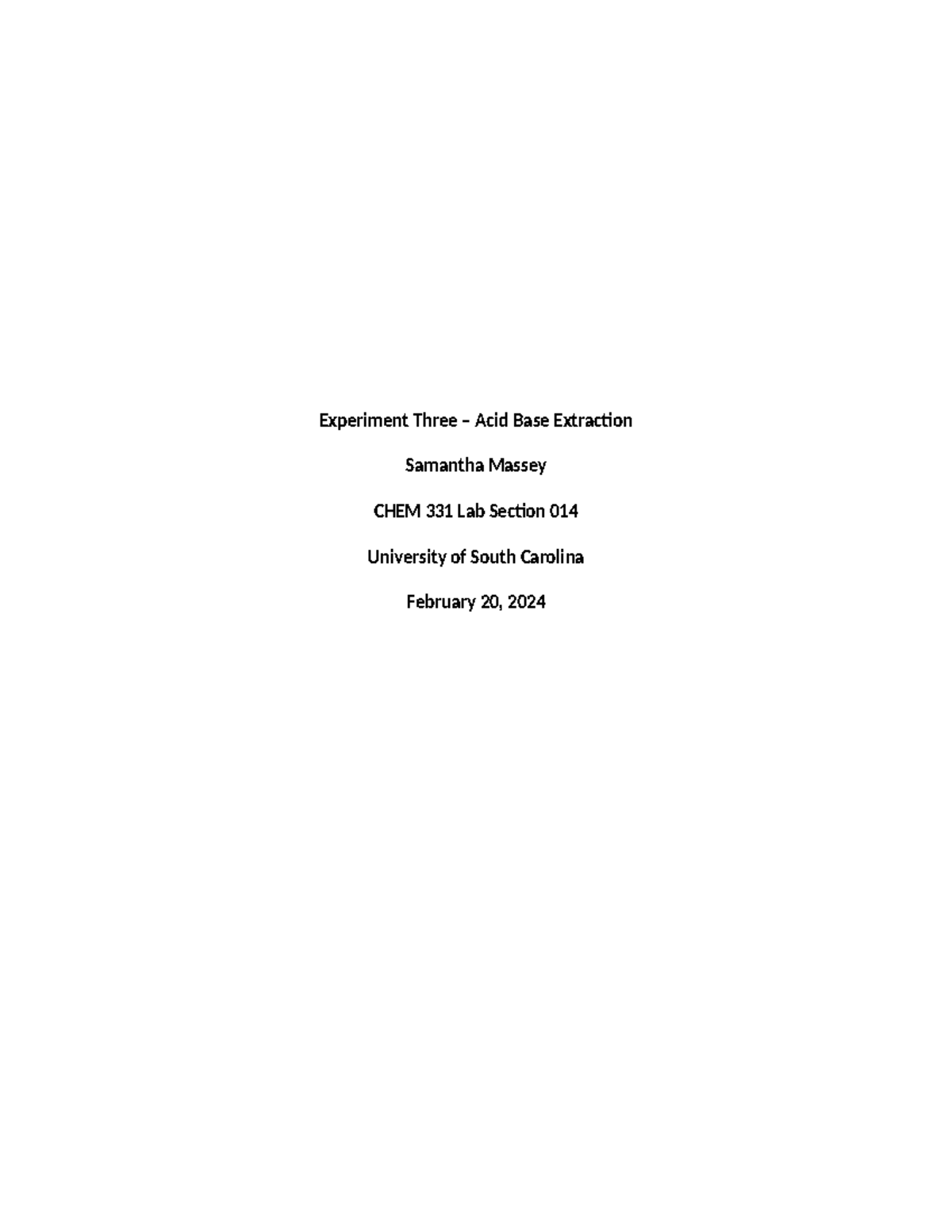 Experiment Three - chem 331 lab exp 3 pre lab! - Experiment Three ...