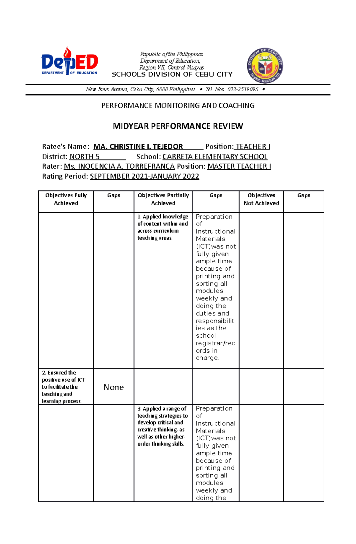 Output 2- Midyear Performance Review - Republic of the Philippines ...