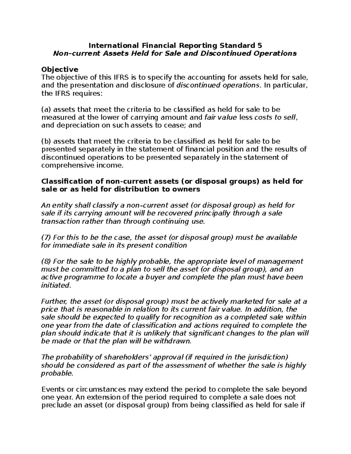 IFRS 5 details for the class work - Financial reporting - Studocu