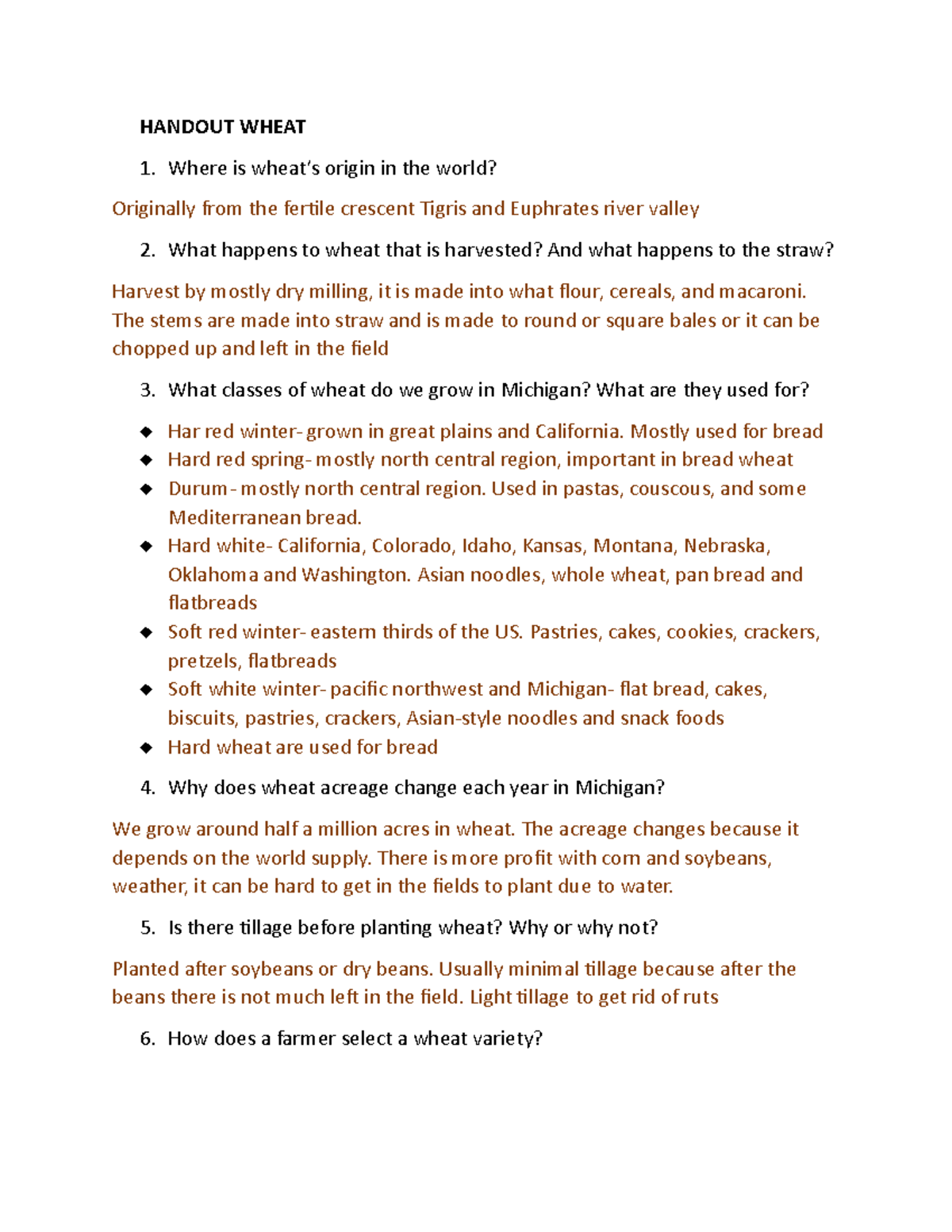 Lecture 15 wheat - HANDOUT WHEAT Where is wheat’s origin in the world ...