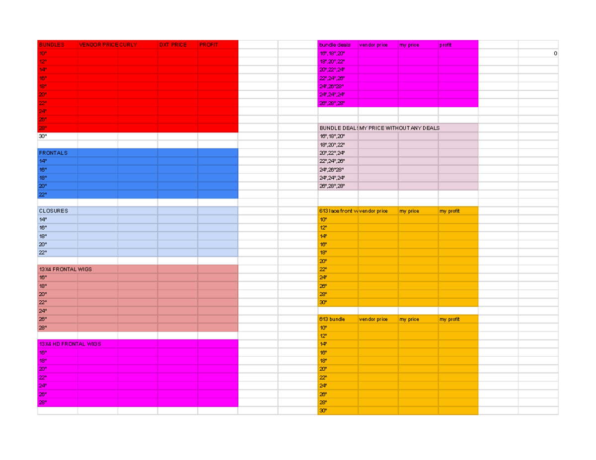 Price LIST Spreadsheet - Sheet 1 - BUNDLES VENDOR PRICE CURLY DXT PRICE ...