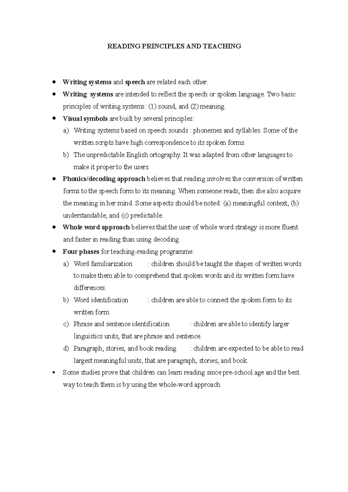 Reading Principles and Teaching - READING PRINCIPLES AND TEACHING Writing systems and speech are ...