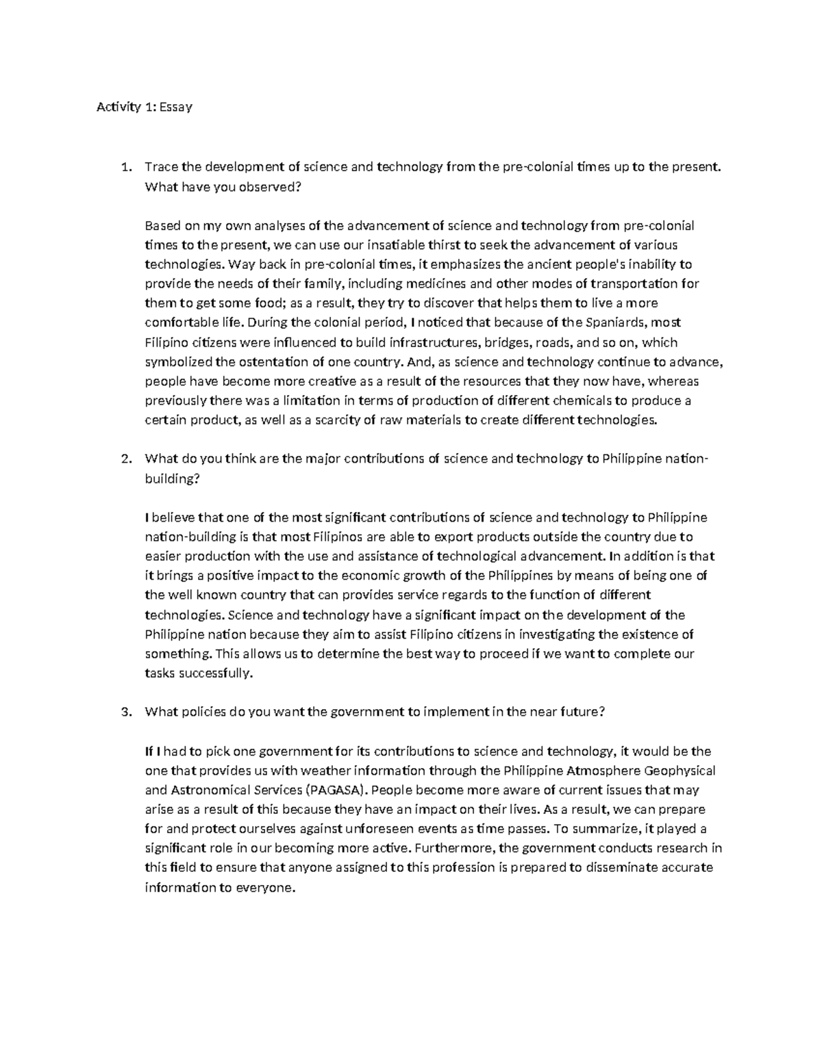 Activity 1 Individual - Activity 1: Essay 1. Trace the development of ...