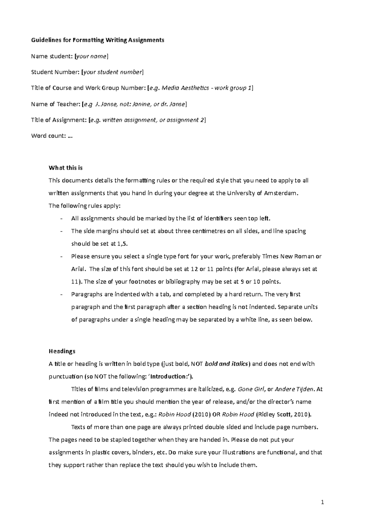 Writing and Formatting Guidelines MW - Guidelines for Formatting ...