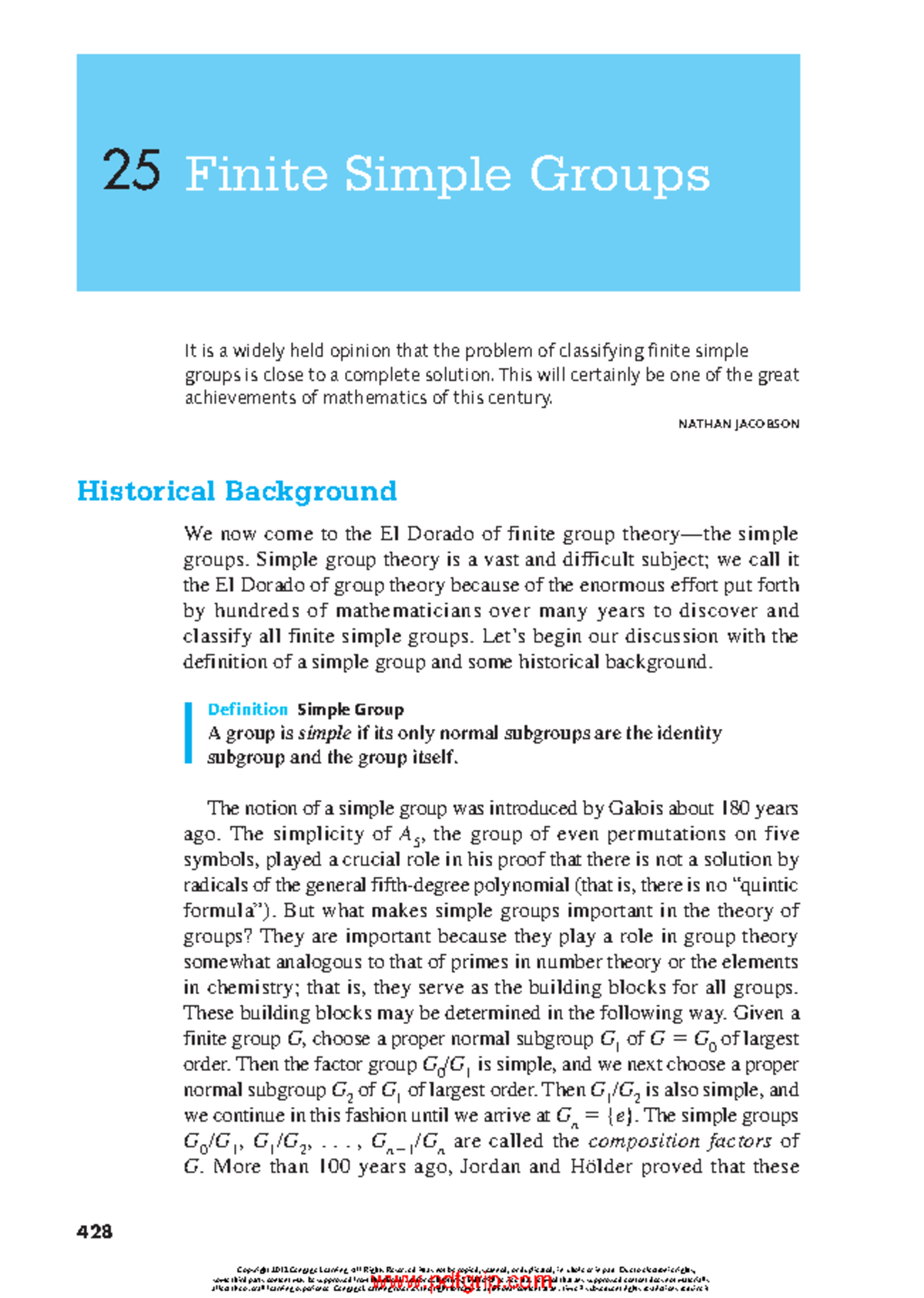 Contemporary Abstract Algebra 27 - 428 Finite Simple Groups It is a ...