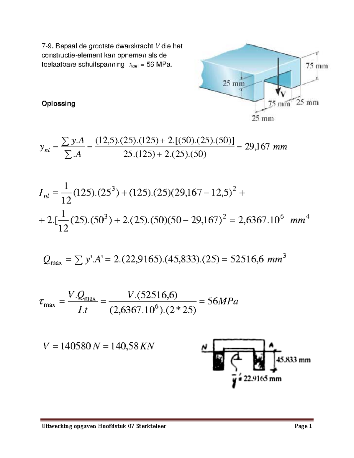 Verplichte opgaven, vragen en antwoorden dwarskracht: Schuifspanning ...