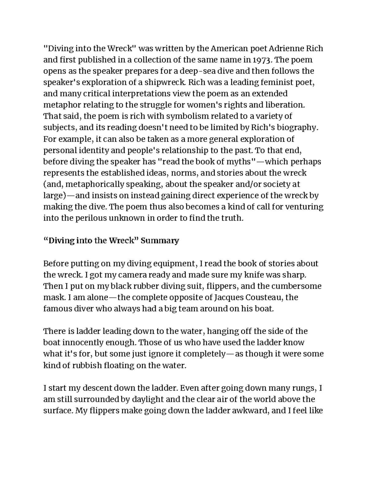 Diving into the Wreck - "Diving into the Wreck" was written by the ...