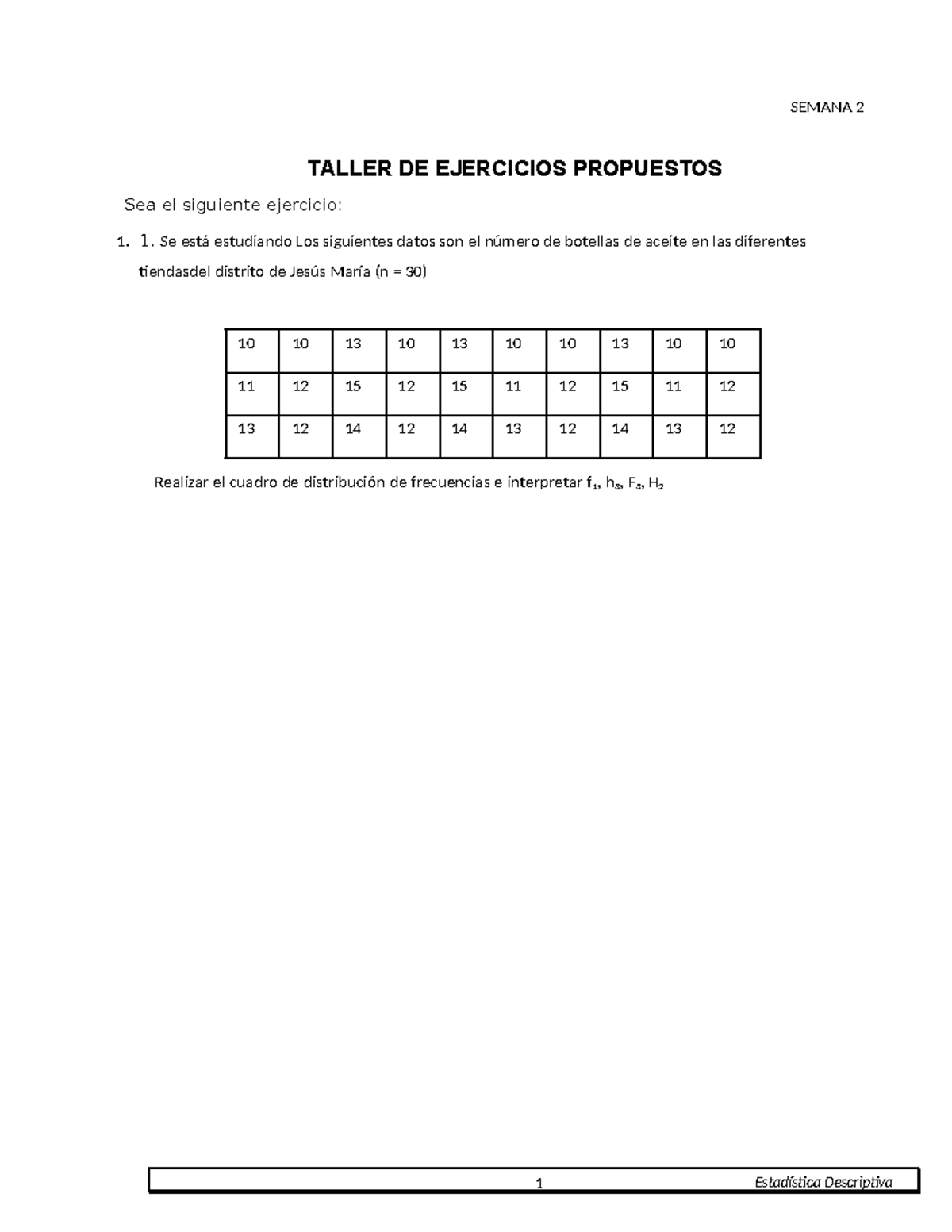S01 s2 - Resolver ejercicios - SEMANA 2 TALLER DE EJERCICIOS PROPUESTOS Sea el siguiente ...