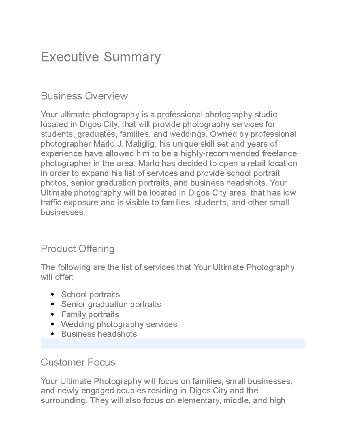 Executive Summary - AZAAAAAAAAAAAA - Executive Summary Business ...