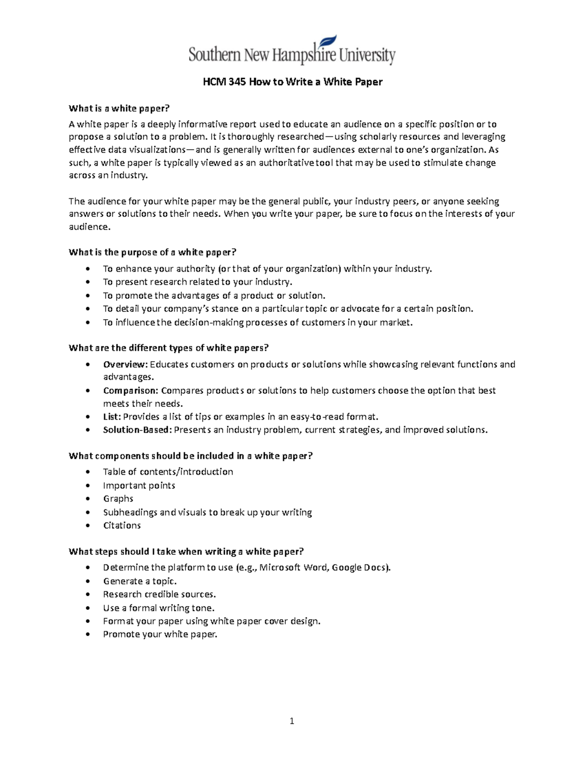 HCM 345 How to Write a White Paper - 1 HCM 345 How to Write a White ...