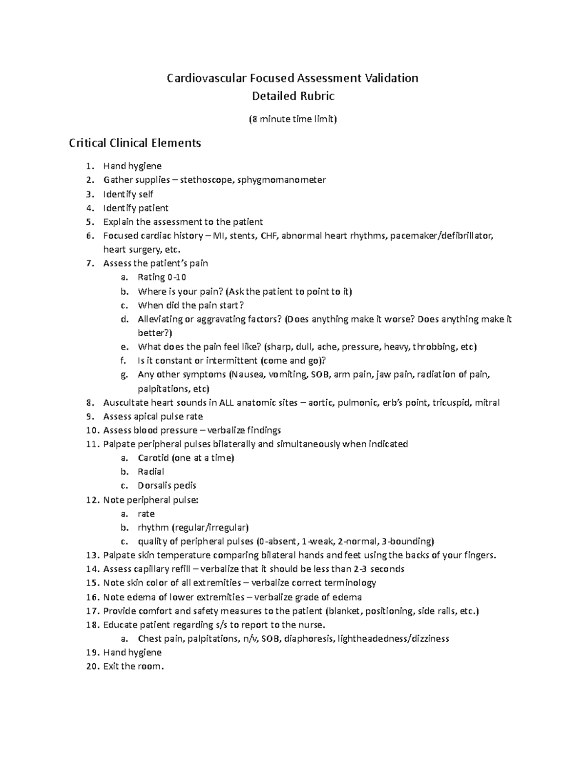 Cardiovascular Focused Assessment Details - Cardiovascular Focused ...