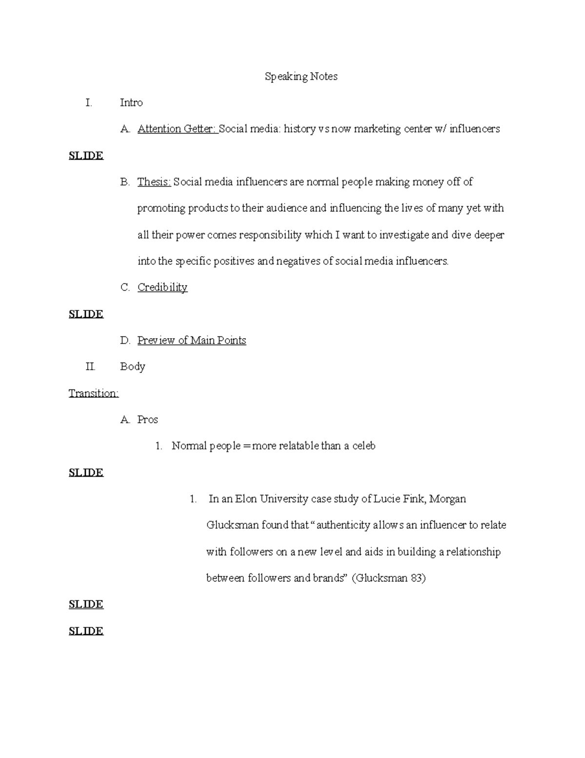 Speaking Notes Invitational - Speaking Notes I. Intro A. Attention ...