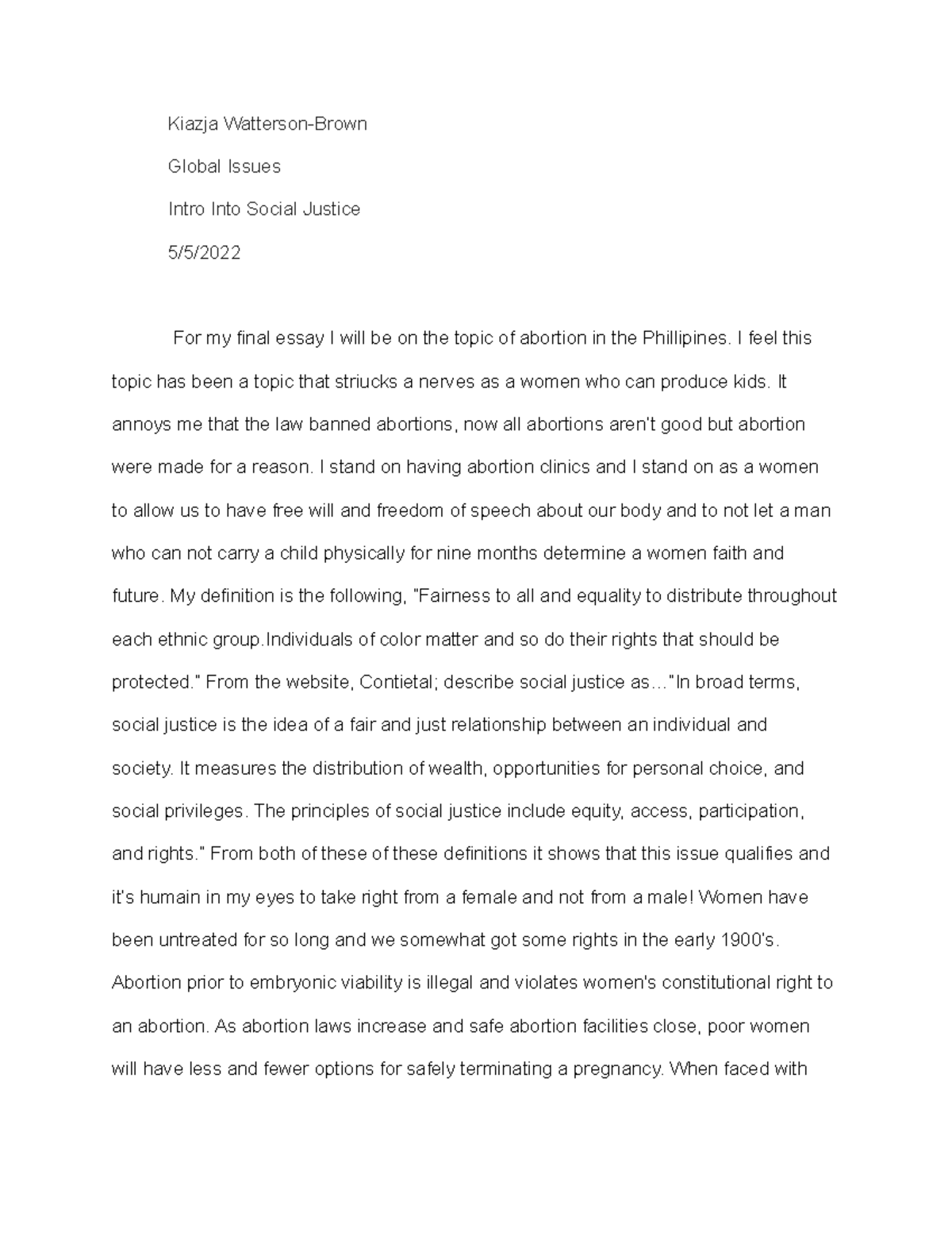 Global Issue - coursework - Kiazja Watterson-Brown Global Issues Intro ...