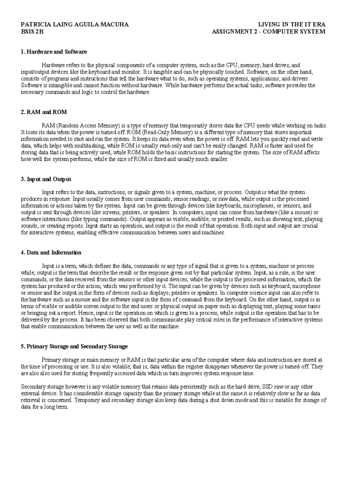 Assignment 2 - Computer System - PATRICIA LAING AGUILA MACUHA LIVING IN ...
