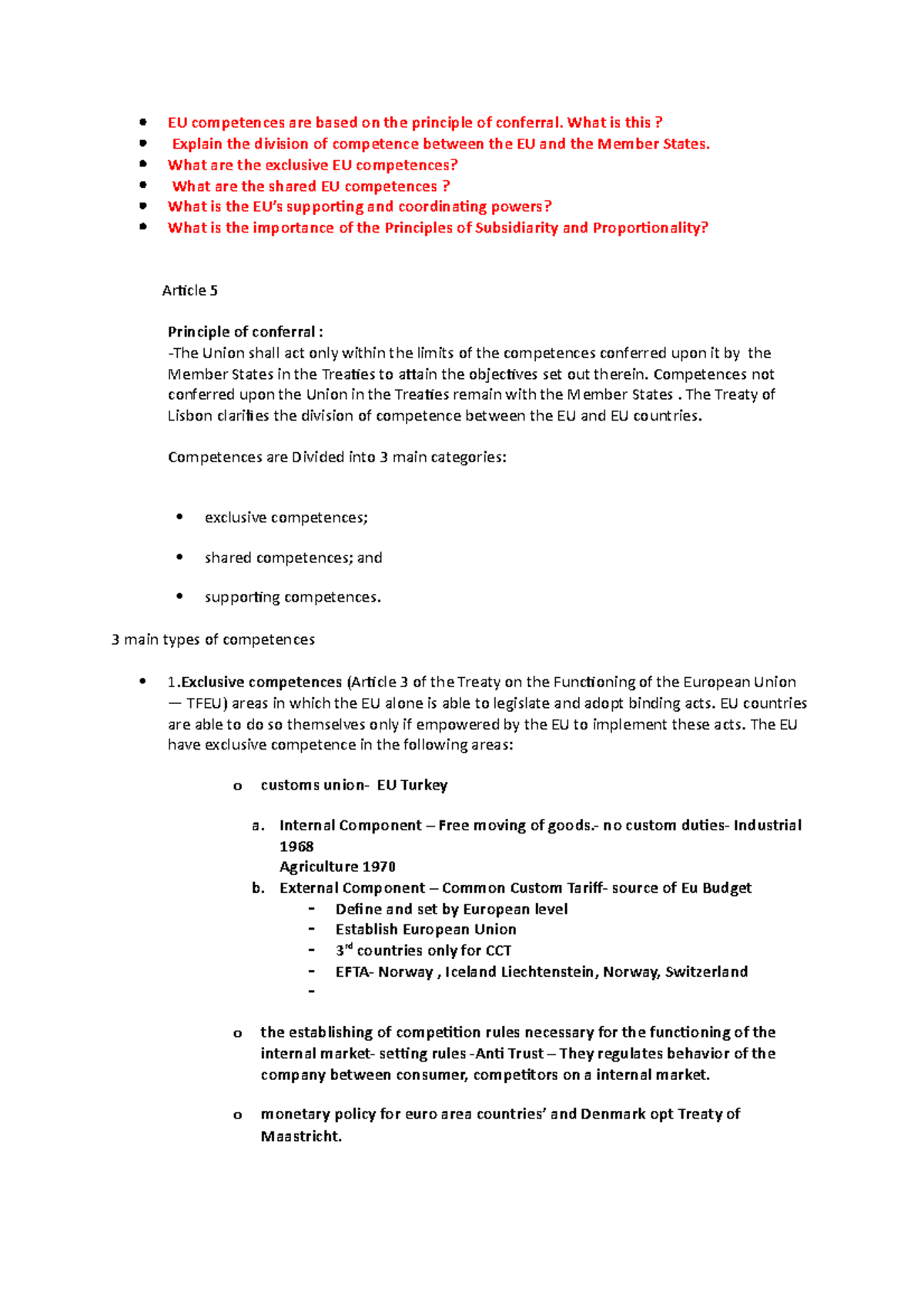 EU competences are based on the principle of conferral - What is this ...