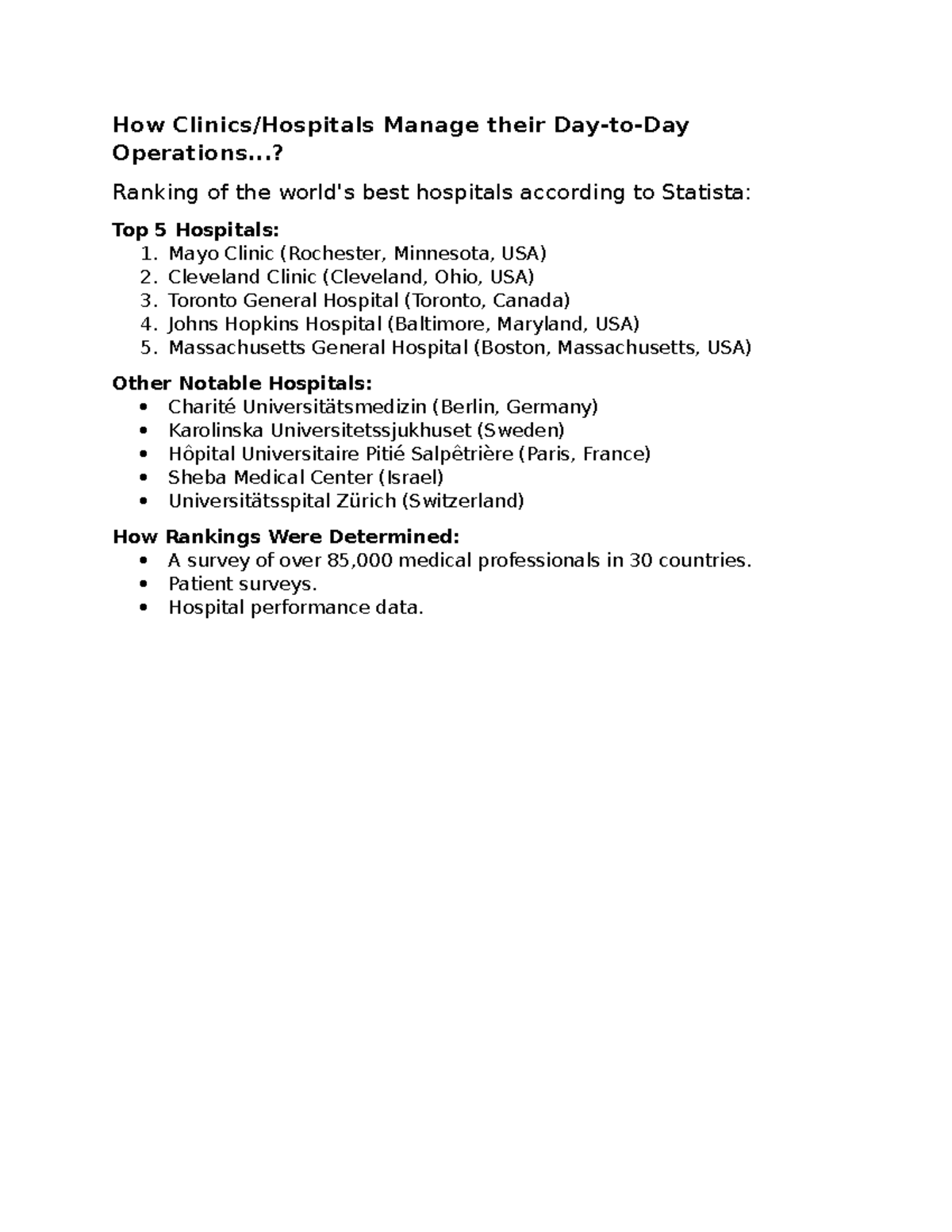 New Microsoft Word Document - How Clinics/Hospitals Manage their Day-to ...
