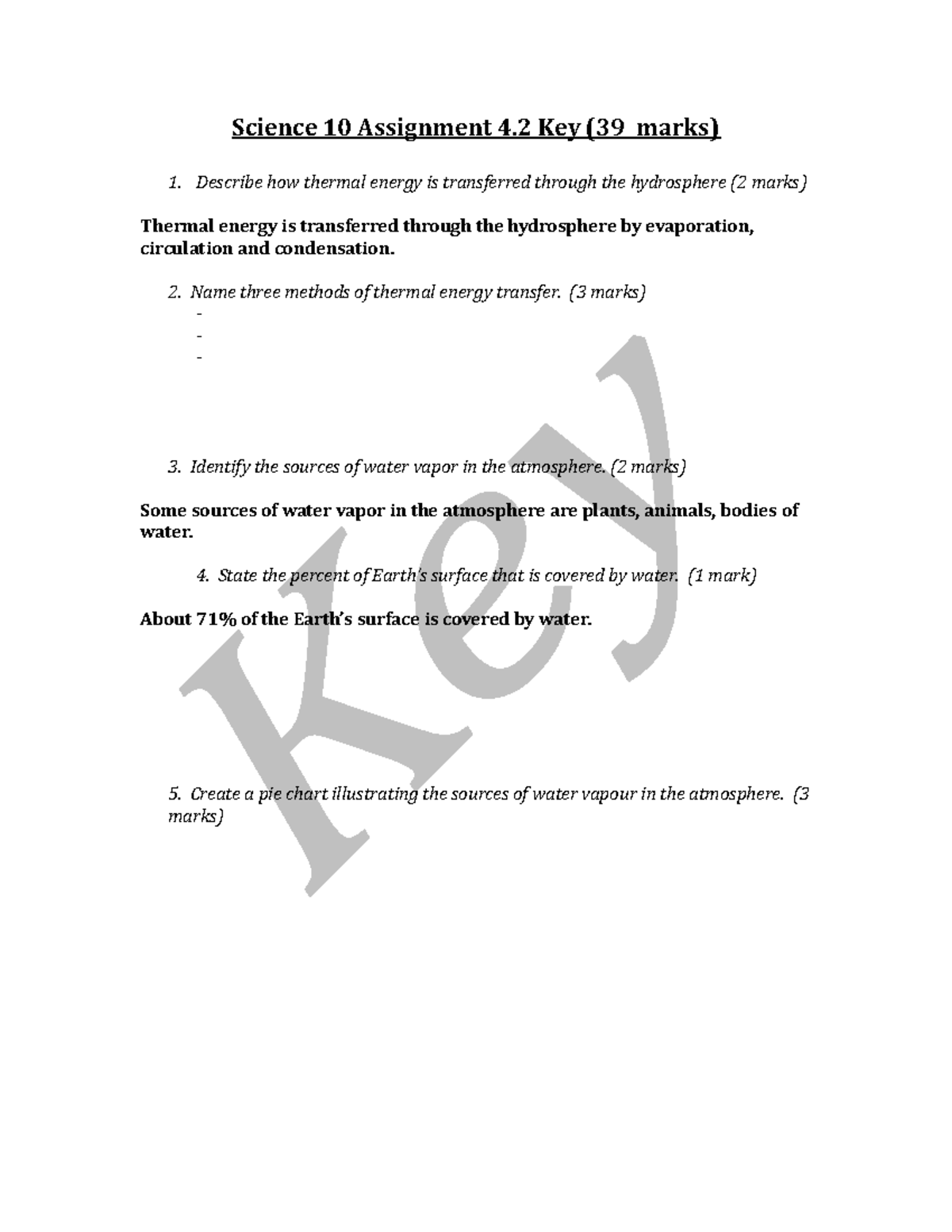 Sci10 4.2 Key - n/a - Science 10 Assignment 4 Key (39 marks) Describe ...