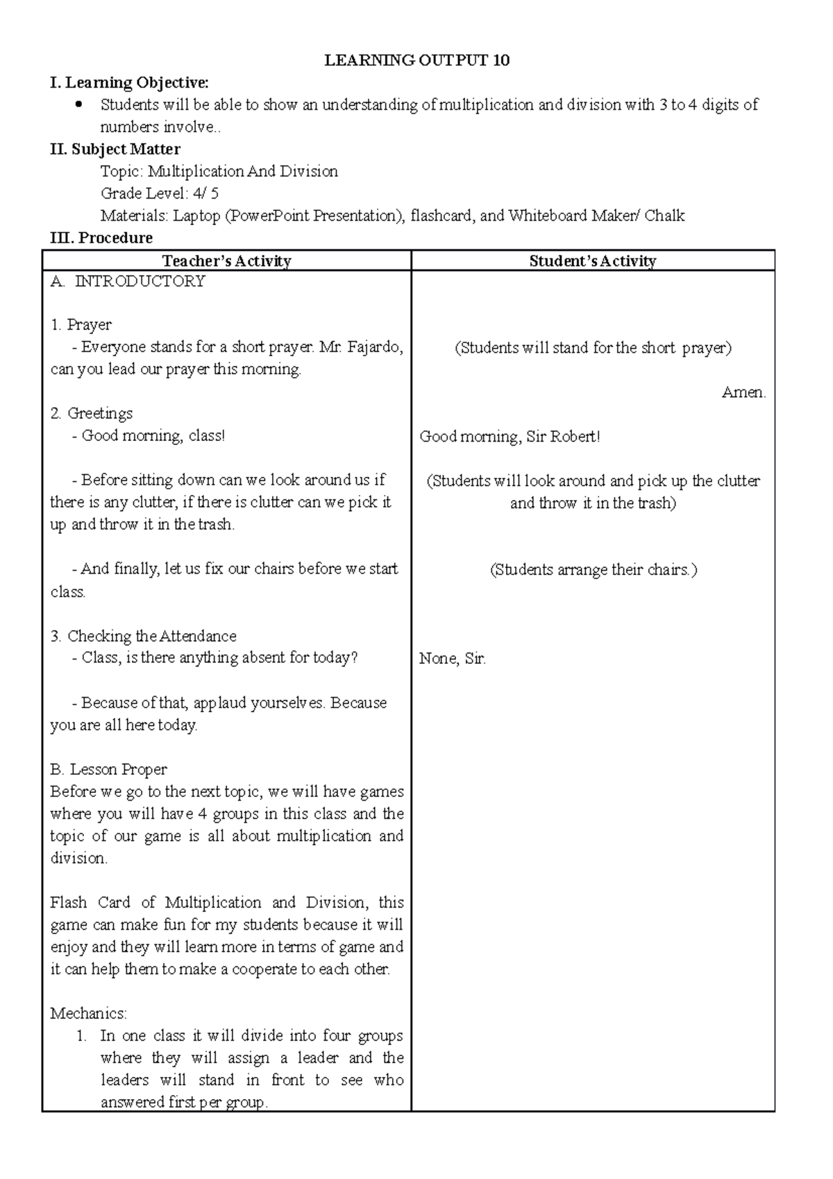 Game-based Learning Strategy - LEARNING OUTPUT 10 I. Learning Objective ...