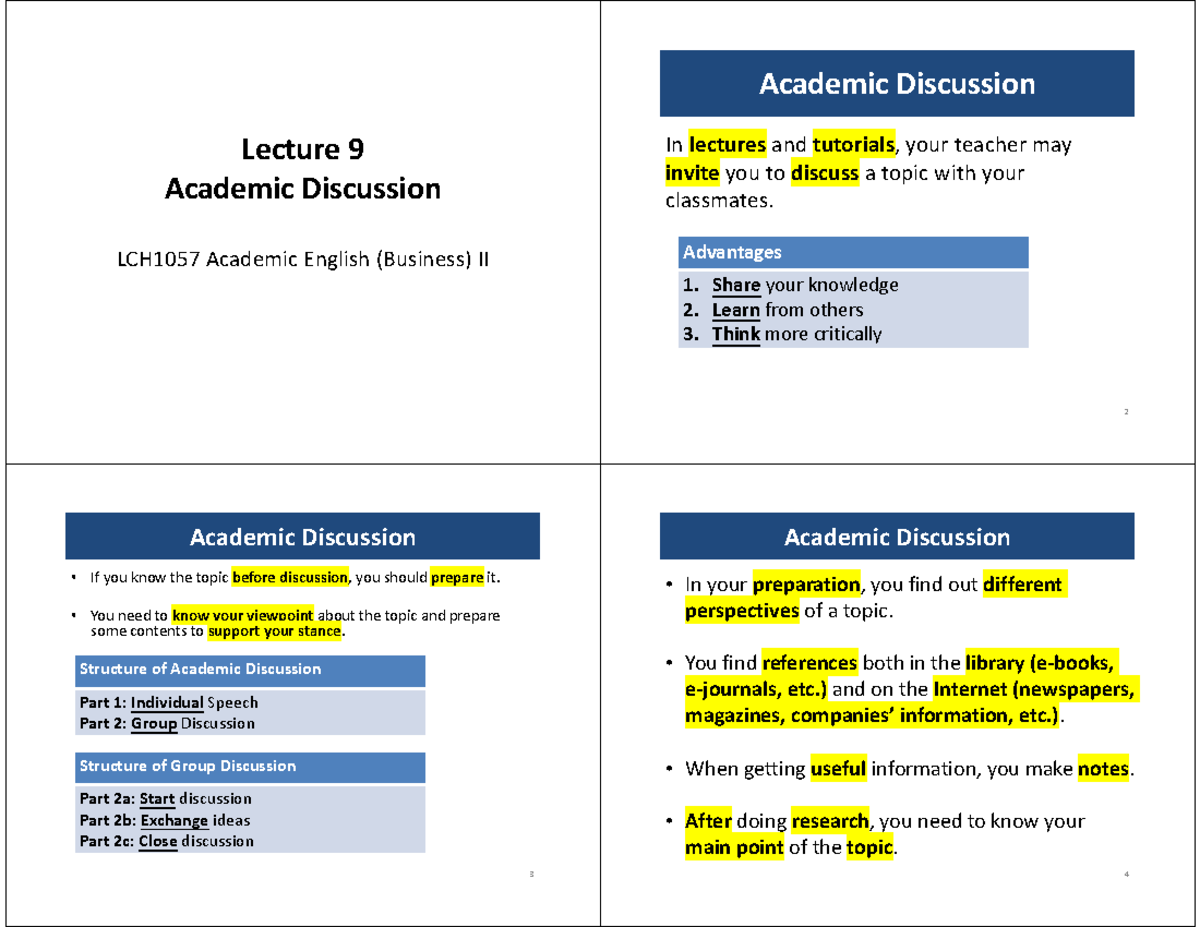 Lecture 9 Power Point - Lecture Academic Discussion LCH1057 Academic ...