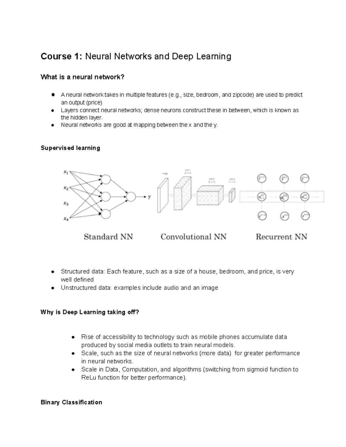Deep learning specialization notes - Course 1: Neural Networks and Deep ...