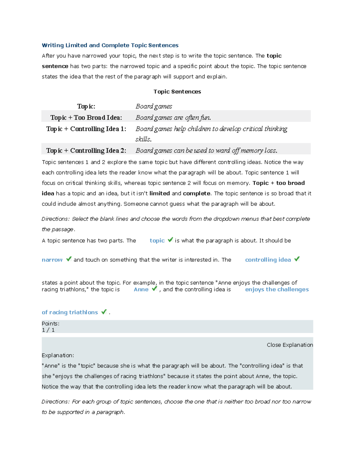 Writing Limited and Complete Topic Sentences - The topic sentence has ...