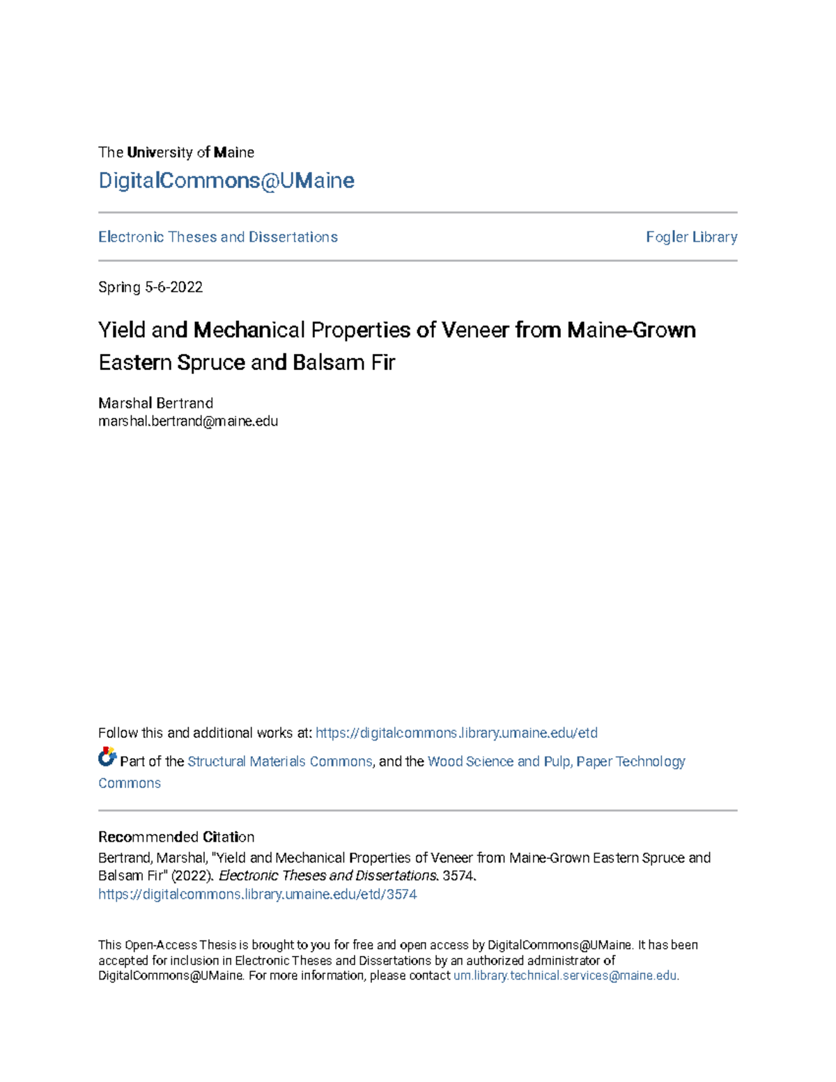Yield and Mechanical Properties of Veneer from Maine-Grown Easter - The ...