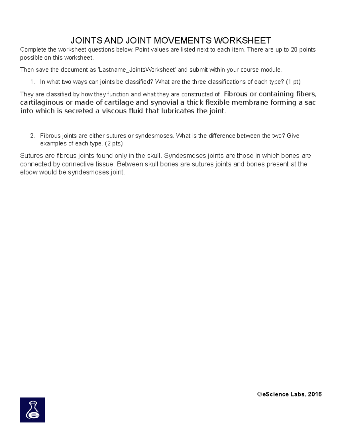 Joints Worksheet for class work neeeded - JOINTS AND JOINT MOVEMENTS ...