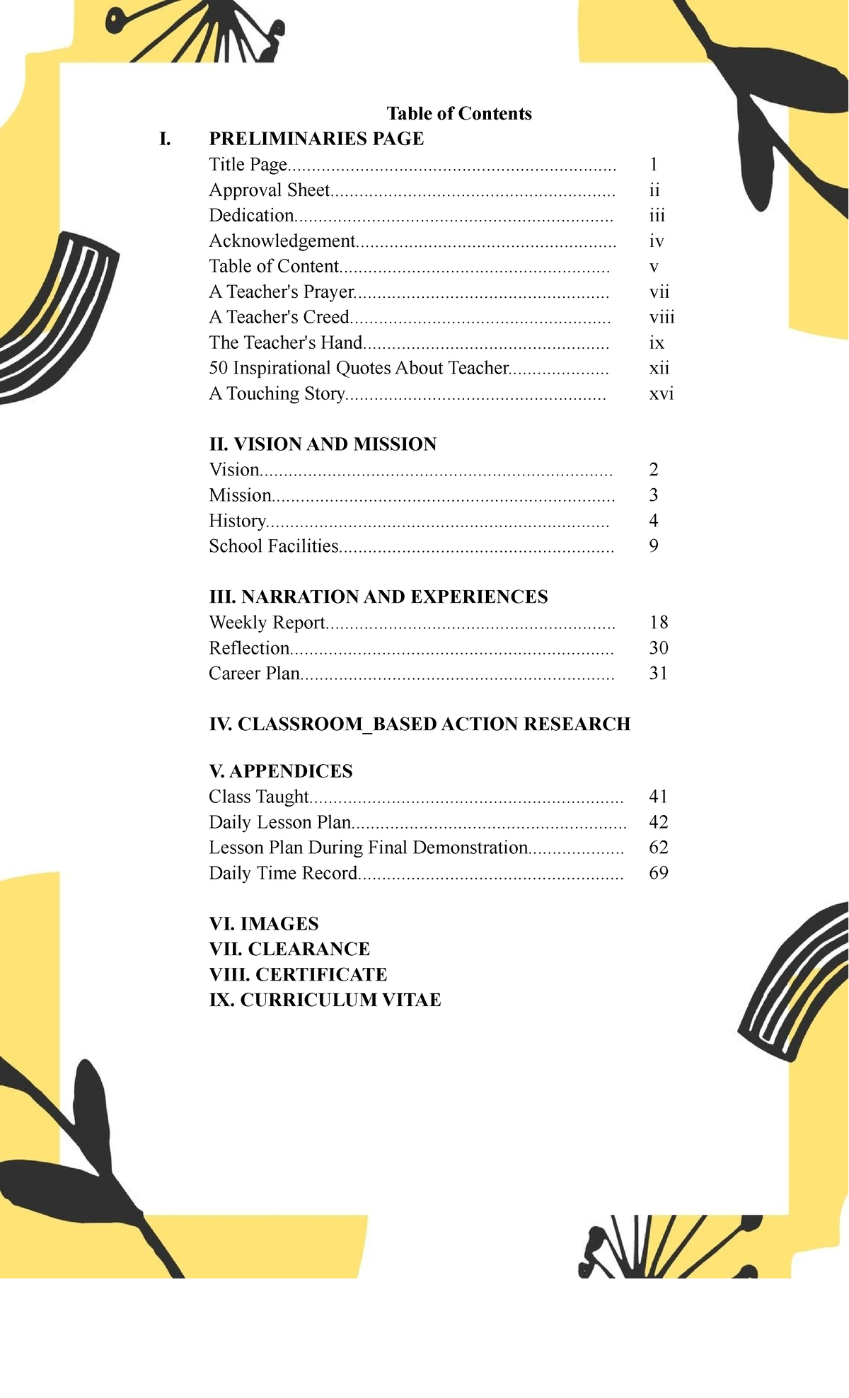 Table of Contents - PRELIMINARIES PAGE Title - Studocu