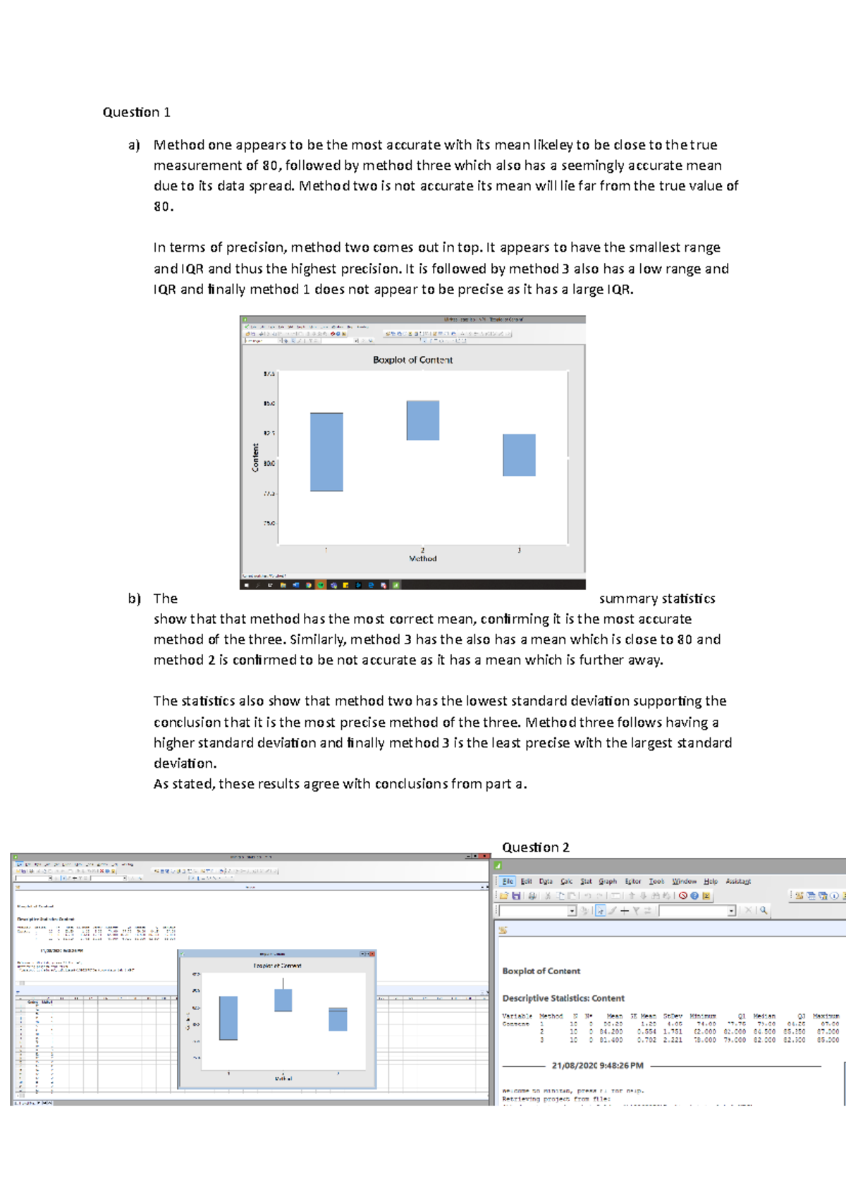 Statistics computer lab 1 - Question 1 a) Method one appears to be the ...