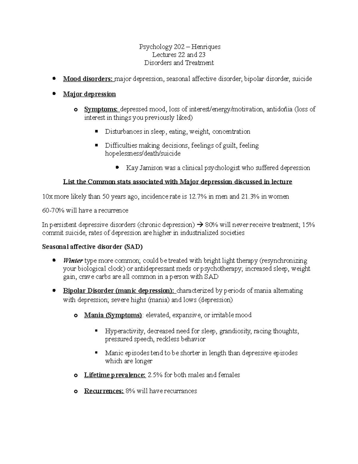 Psych 202 Week 12 Study Guide - Psychology 202 – Henriques Lectures 22 ...