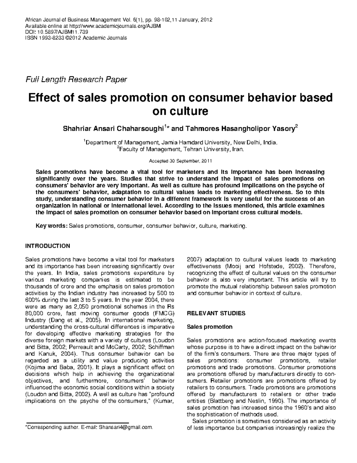 The effect of sales promotion on consumet bhr - African Journal of ...