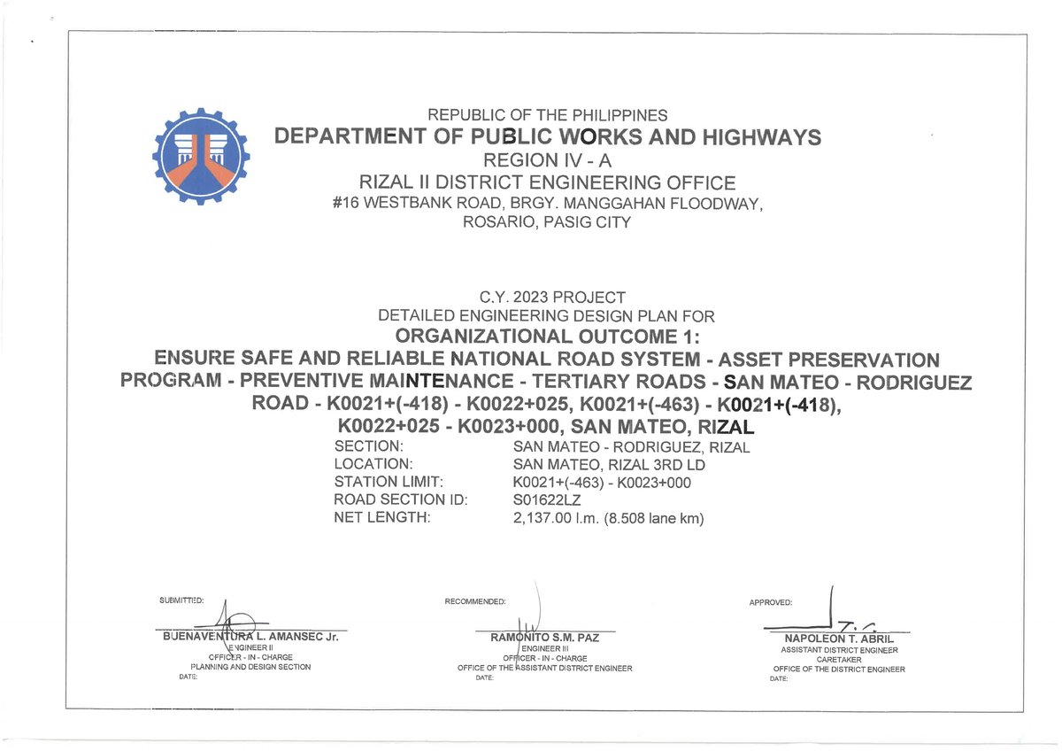 Approved DED Plans SMRR K0021+(-463) - Computer Engineering, Operating ...