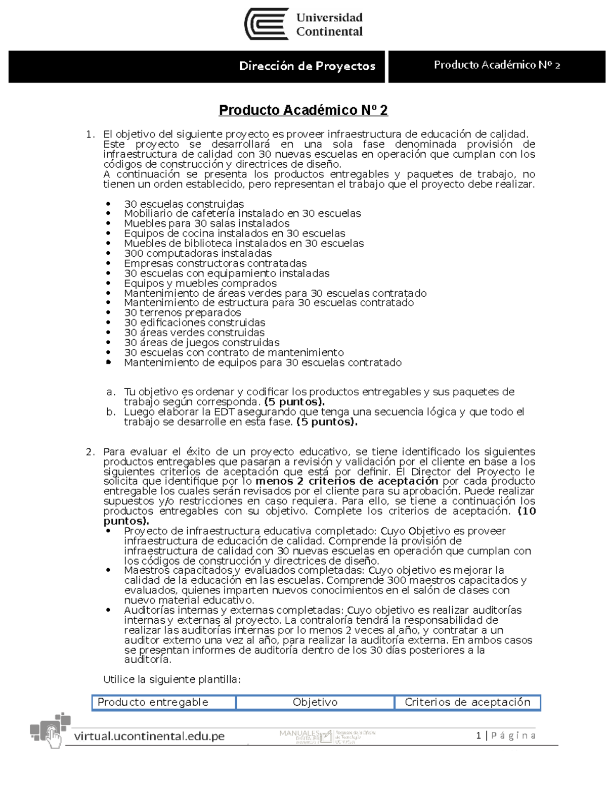 Producto Académico N2 DP [Entregable] - Dirección de Proyectos Producto Académico Nº 2 Producto ...