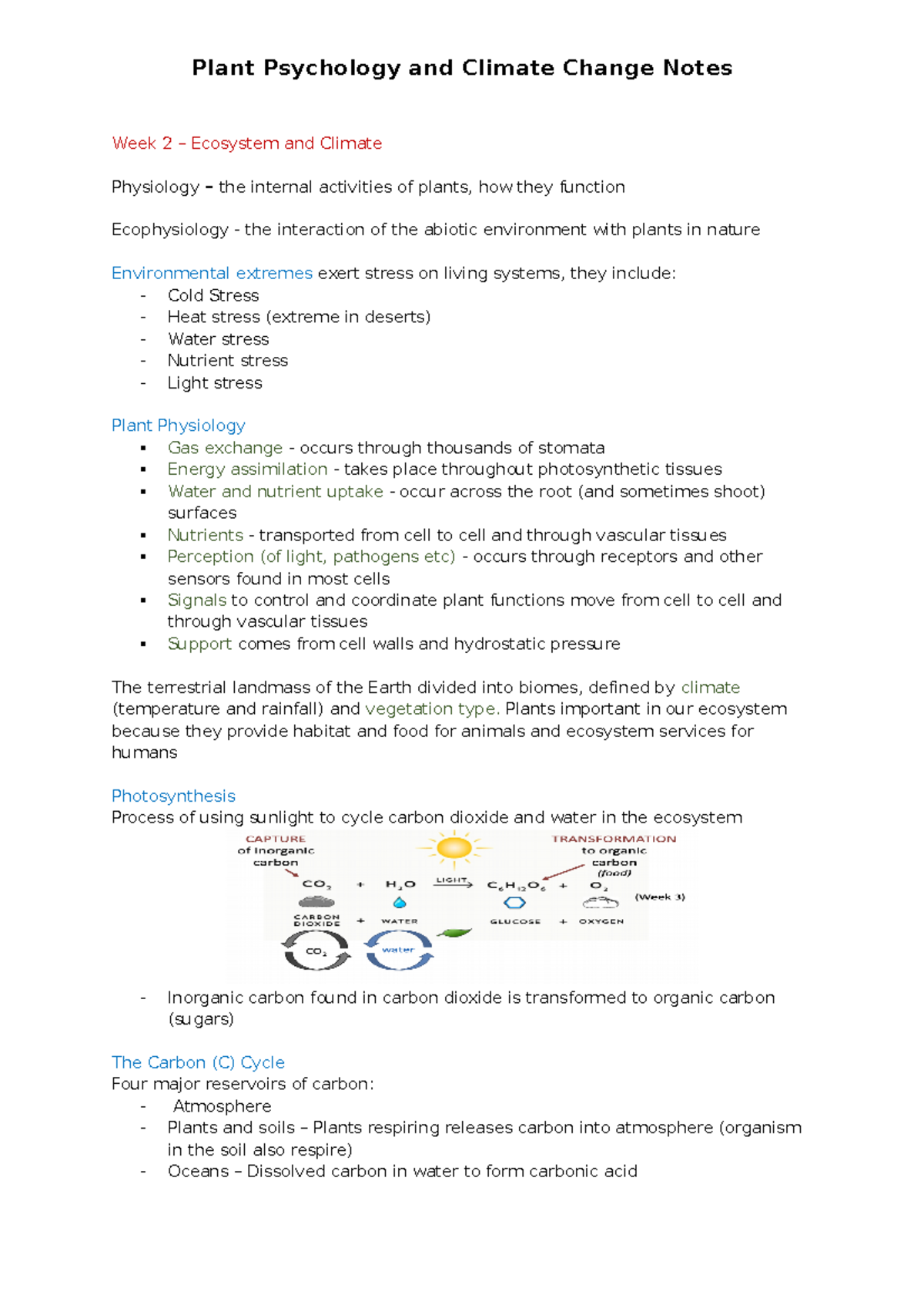Plant pschology and Climate Change Notes - Plants important in our ...