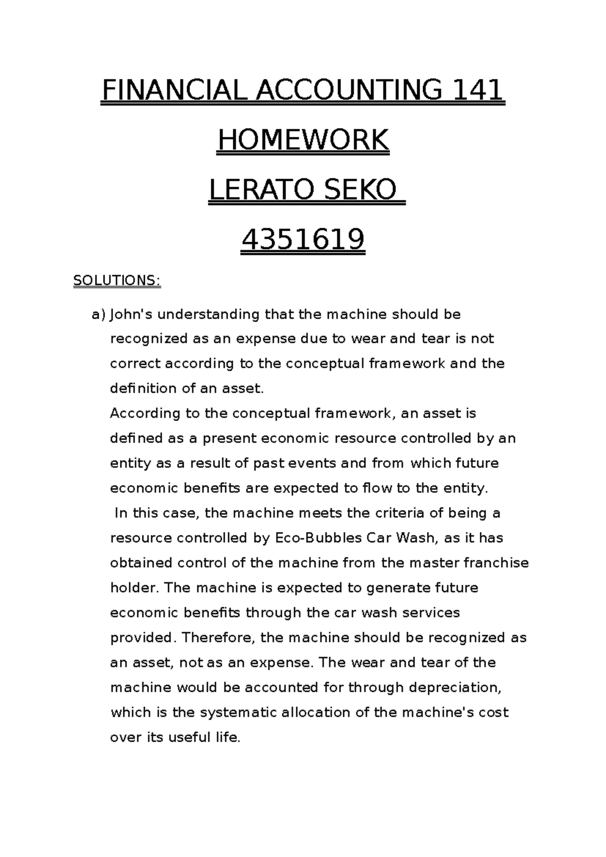 Financial Accounting 141- Homework - FINANCIAL ACCOUNTING 141 HOMEWORK ...