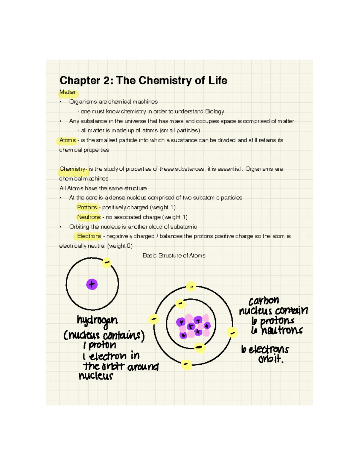 Biology 1010 Chapter two - Chapter 2: The Chemistry of Life Matter ...