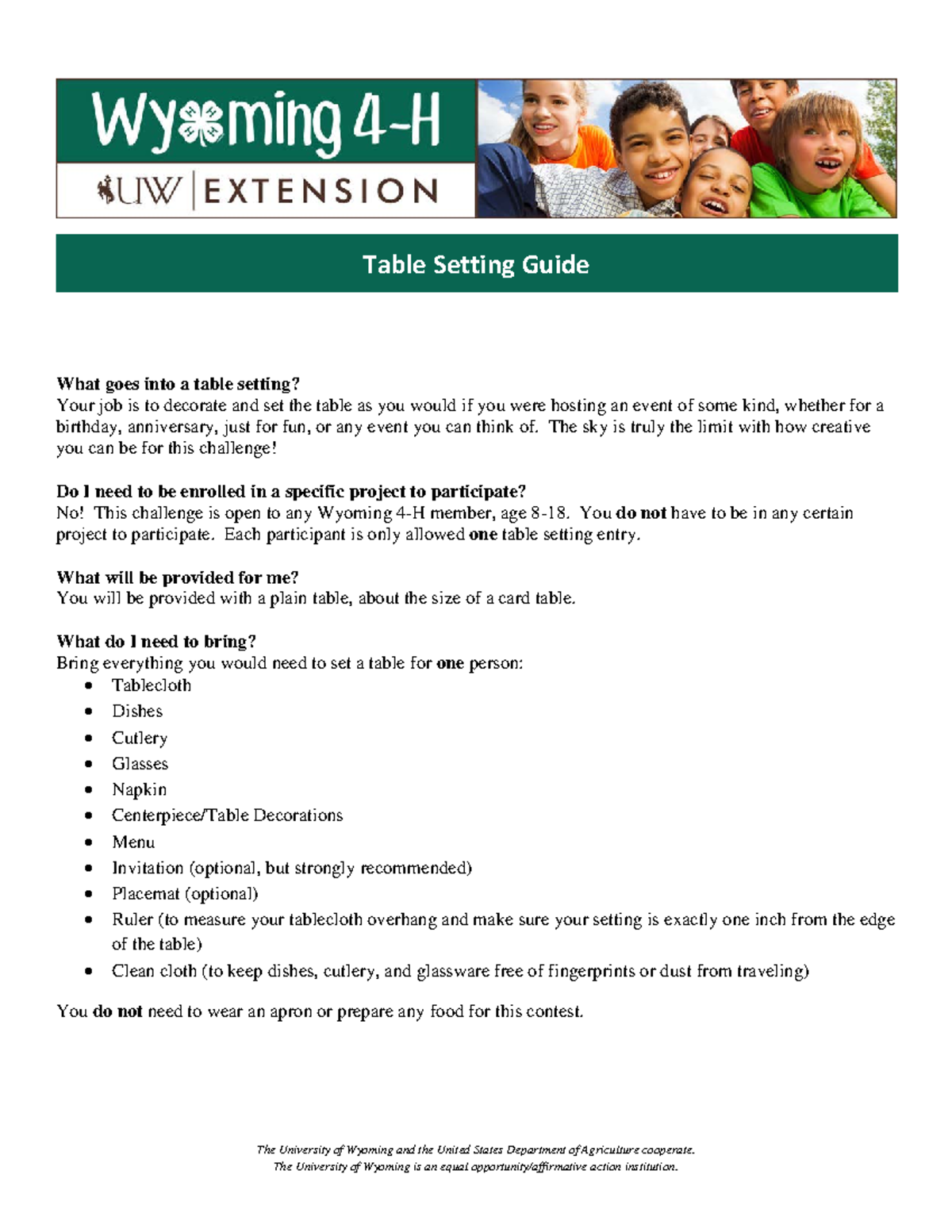 Tablesetting-guide - lecture - The University of Wyoming and the United ...