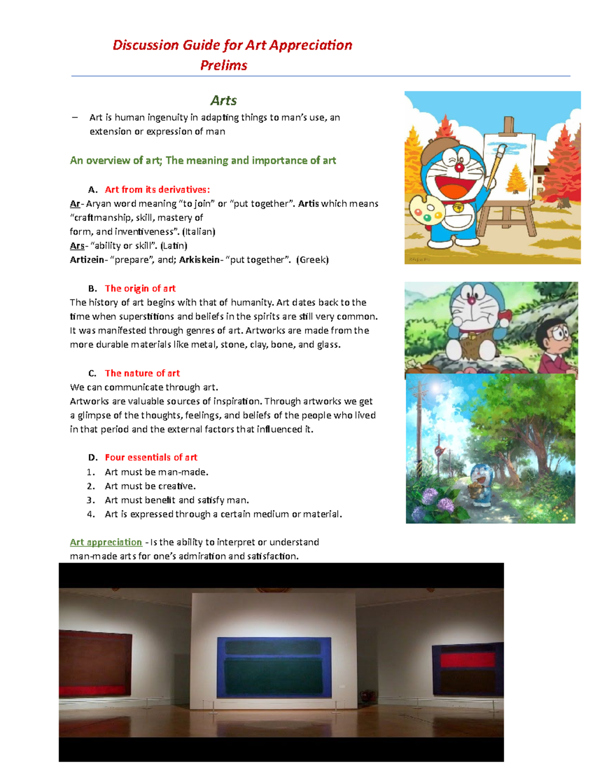 Discussion Guide for Art Appreciation Prelim 1 - Discussion Guide for ...